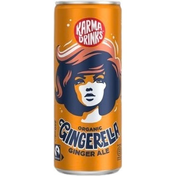 Karma Drinks Organic Gingerella Ginger Ale, Can, 250 ml x 24